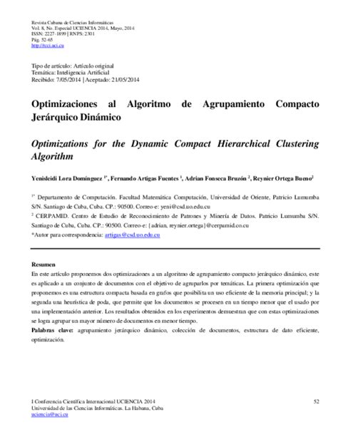 Pdf Optimizaciones Al Algoritmo De Agrupamiento Compacto Jerárquico