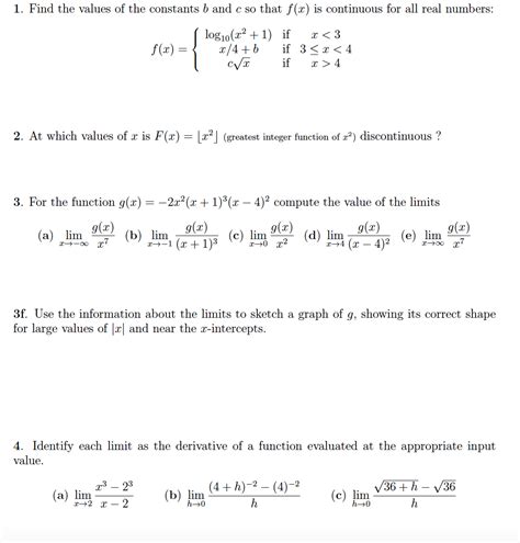 Solved Find The Values Of The Constants B And C So That F X Chegg Com