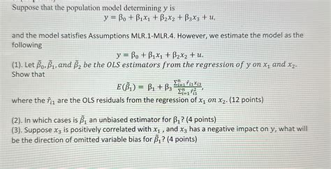Solved Suppose That The Population Model Determining Y