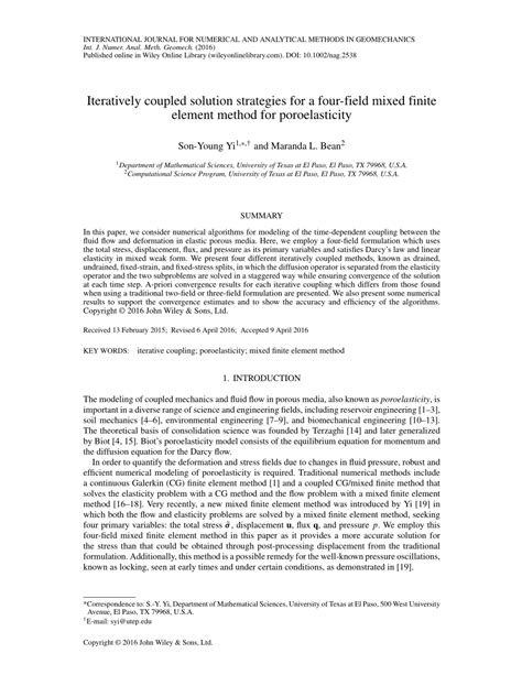 Pdf Iteratively Coupled Solution Strategies For A Four Field Mixed Finite Element Method For