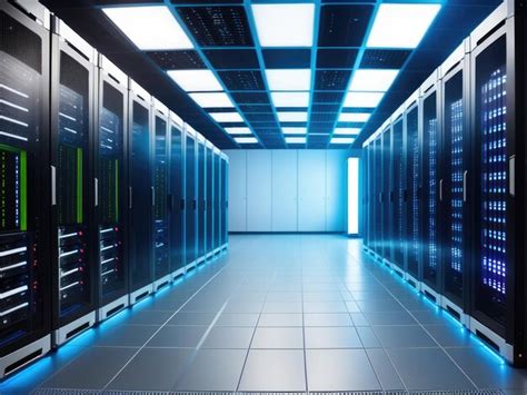 Интерьер серверной комнаты темного серверного помещения в центре обработки данных Премиум Фото