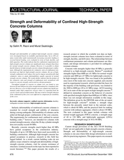 Pdf Strength And Deformability Of Confined High Strength Concrete Columns