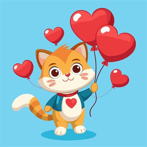 A Cartoon Cat Holding A Heart Shaped Balloon With A Heart In The Middle Premium Ai Generated