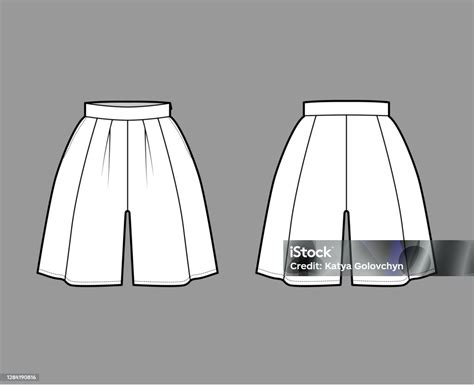 반바지 스커트 퀼로트 테크니컬 패션 일러스트와 미니 길이 오버사이즈 실루엣 두꺼운 허리 밴드 사이드 지퍼 0명에 대한 스톡 벡터 아트 및 기타 이미지 Istock