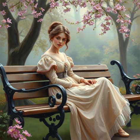 Ethereal 19th Century Woman In Whimsical Park Sett Ai Art