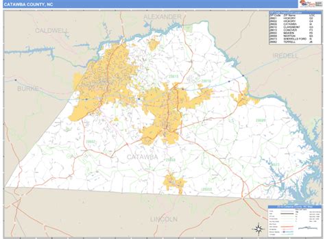 Catawba County North Carolina Zip Code Wall Map