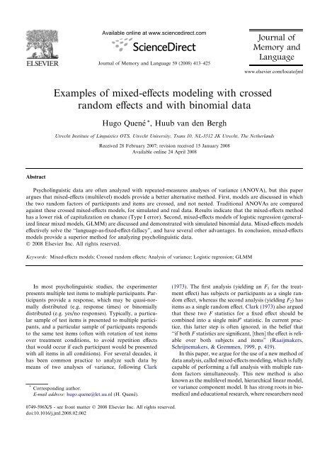 Examples Of Mixed Effects Modeling With Crossed Psychology