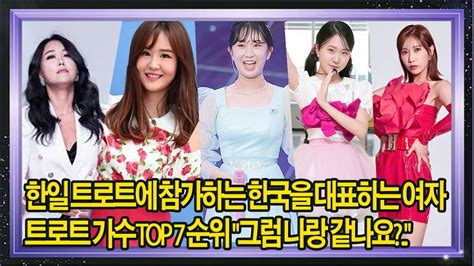 한일 트로트에 참가하는 한국을 대표하는 여자 트로트 가수 Top 7 순위 그럼 나랑 같나요 Youtube
