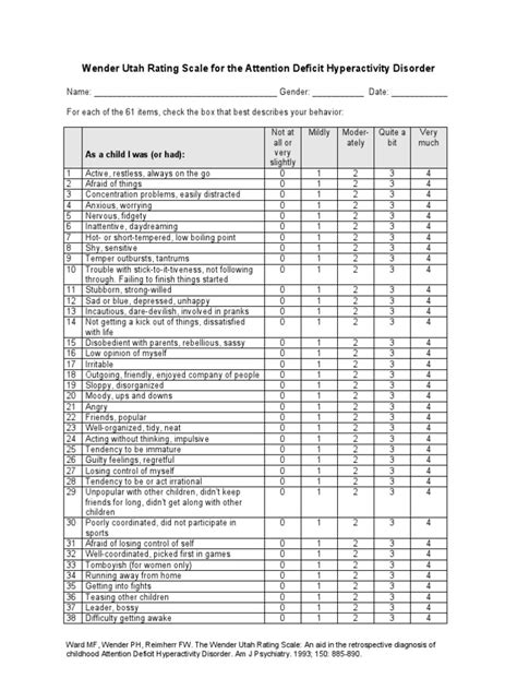 Wender Utah Adult Adhd Scale Pdf Attention Deficit Hyperactivity Disorder Psychological