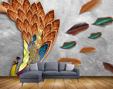 Peacock Feather Design Wallpaper Peacock Colored Feathers Wall Paper
