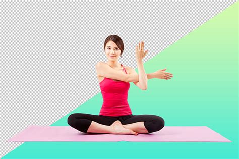 요가 매트 위 팔 스트레칭하는 여성 Png 누끼 유토이미지 상세페이지 베이직샵 사진 22095074