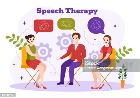 언어 치료 벡터 일러스트 레이 션 아이 교육 기본 언어 기술 및 조음 문제 교육 플랫 만화 배경 템플릿 건강관리와 의술에 대한