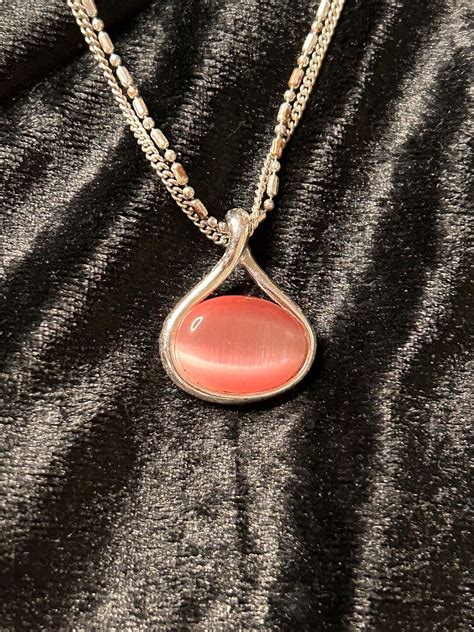 Pink Cats Eye Pendant Necklace Etsy