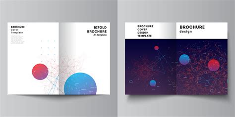 이중 브로셔 전단지 잡지 커버 디자인 책 디자인에 대한 두 개의 A4 커버 모형 템플릿의 벡터 레이아웃 인공 지능 빅 데이터 시각화 양자 컴퓨터 기술 개념 0명에 대한 스톡