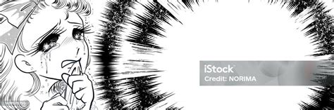 손수건을 물어뜯는 아름다운 금발 여인 큰 충격 화가 울고 있는 얼굴 클로즈업 흑백 와이드 사이즈 70년대 쇼조 만화 일러스트레이션 만화 스타일에 대한 스톡 벡터 아트 및