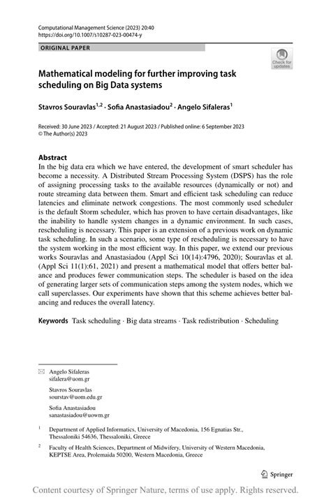 Pdf Mathematical Modeling For Further Improving Task Scheduling On Big Data Systems