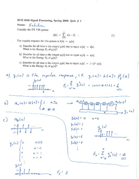 Quiz 1 With Solution For Discrete Time Signals And System Ece 3240