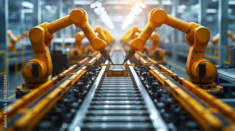 Industrial Robotics In Modern Factory Robotic Arms Working Seamlessly On An Automated
