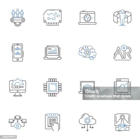스크립팅 프로그램 줄 아이콘 컬렉션입니다 코드 구문 스크립트 언어 디버거 변수 루프 벡터 및 선형 그림 기능 통신수 단위 개략