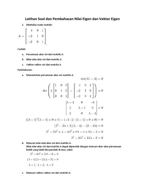 Latihan Soal Dan Pembahasan Nilai Eigen Dan Vektor Eigen Dan Transformasi Geometri Pdf