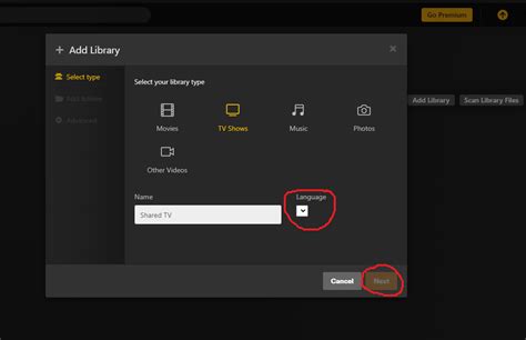 cannot add a new library next button after selecting library type