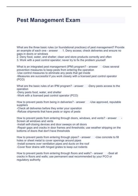 Pest Management Exam Questions With Correct Answers 2024 Pest Control Stuvia Us