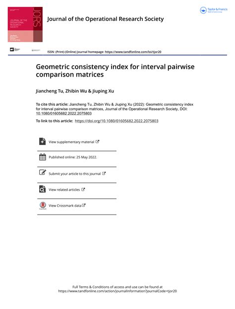 Pdf Geometric Consistency Index For Interval Pairwise Comparison Matrices
