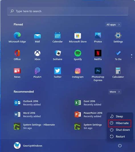 Enable And Add Hibernate To Start Menu In Windows 11