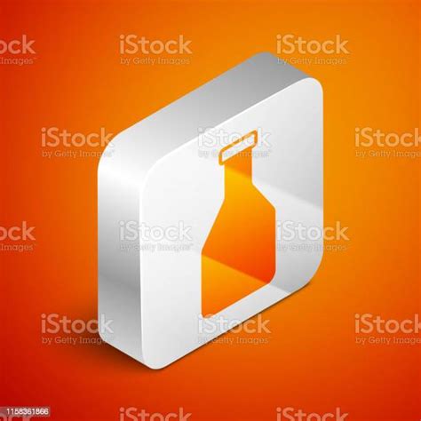 주황색 배경에 격리된 등각칭 케첩 병 아이콘입니다 실버 스퀘어 버튼 벡터 일러스트레이션 개념에 대한 스톡 벡터 아트 및 기타 이미지 개념 드레싱 식품 등측투영법