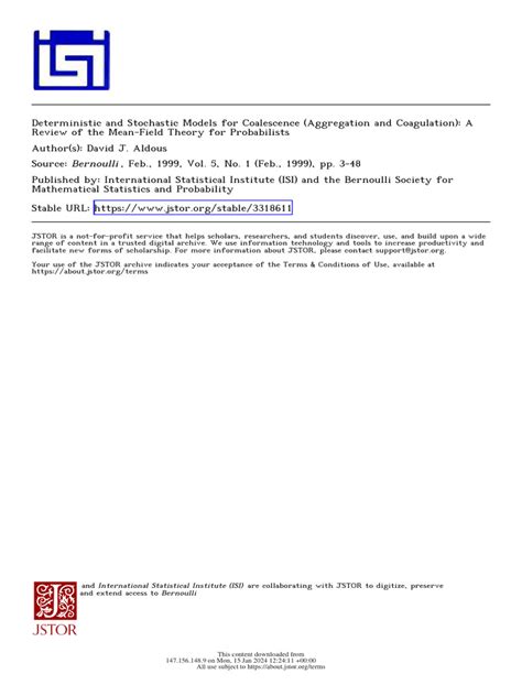 Aldous 1999 Deterministic And Stochastic Models For Coalescence