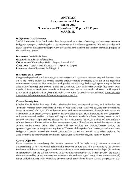 Anth 206 Syllabus Lecture Notes Anth 2 06 Environment And Culture Winter 2023 Tuesdays And