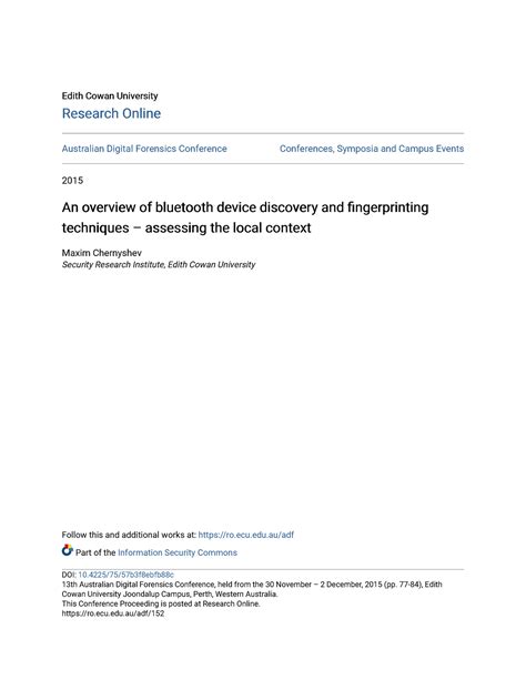 An Overview Of Bluetooth Device Discovery And Fingerprinting Tech Edith Cowan Universityedith