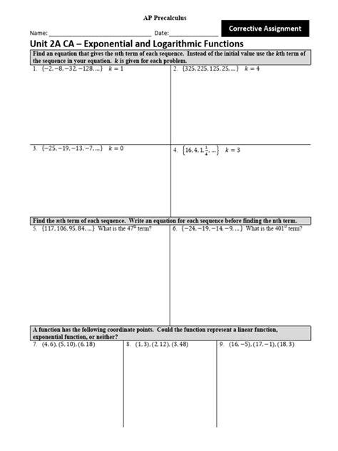 Flippedmath Unit 2a Corrective Assignment With Key Pdf Function Mathematics