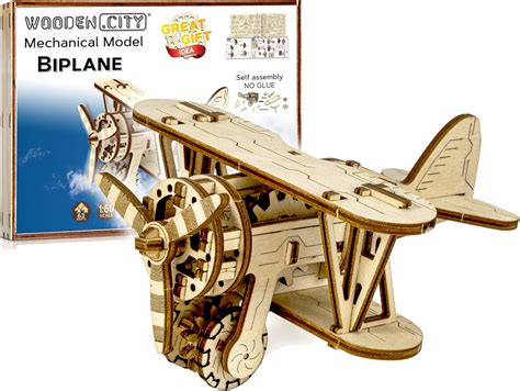 Woodencity Biplane Wooden 3d Puzzles For Adults Aircraft