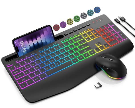 Wireless Keyboard And Mouse Combo 9 Backlit Effects Wrist Rest Phone Holder 2 4g Lag Free
