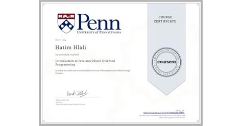 completion certificate for introduction to java and object oriented… hatim hilali