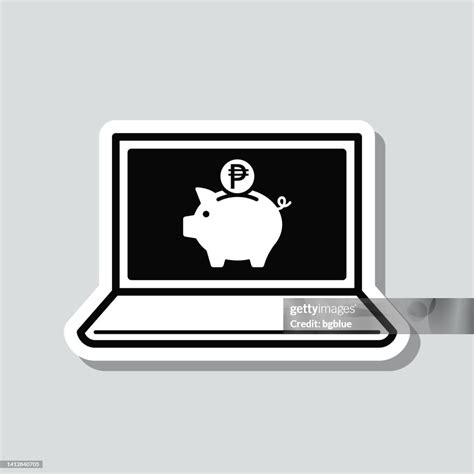 Peso Savings With Labtop Icon Sticker On Gray Background High Res