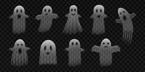 투명 한 배경에 덮여 템플릿 장식 및 초대에 대 한 현실적인 격리 된 유령의 벡터 집합입니다 해피 할로윈의 개념 10월에 대한 스톡 벡터 아트 및 기타 이미지 Istock