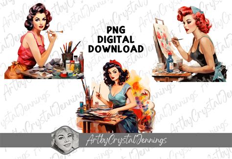 Vintage Artist Pin Up Girl Watercolor Graphic By Artbycrystaljennings