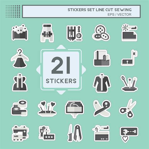 Sticker Line Cut Set Sewing Related To Textile Industry Symbol Simple Design Illustration