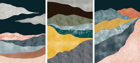 추상적인 산악 풍경 자연 경관 배경 미니멀 한 디자인 벽 장식 엽서 또는 브로셔 디자인에 대한 추상적인 물 색vector 일러스트레이션 0명에 대한 스톡 벡터 아트 및 기타