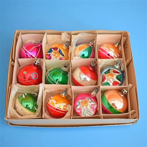 Vintage 1960s Glass Christmas Baubles 12 Small Pineapple Retro