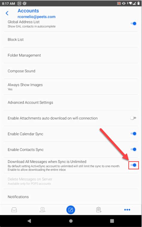 Setting BlueMail Application To Unlimited To Retreive Up To 3 Months Of Emails Peet S Coffee