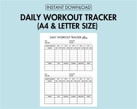 Daily Workout Tracker Printable Daily Exercise Log Pdf Fitness Journal