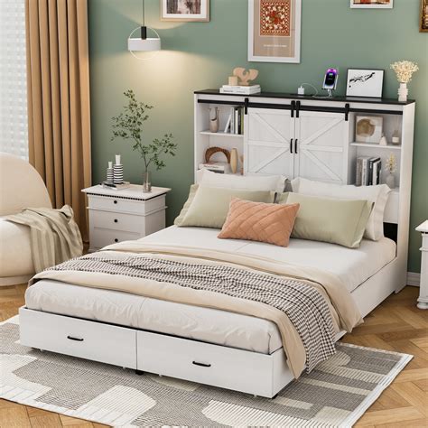 Gracie Oaks Sigitas Farmhouse Queen Size Bed Frame With Storage