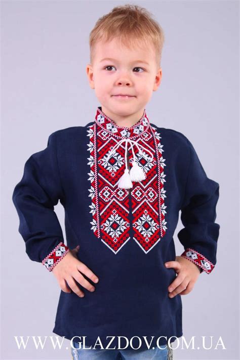 Вишиванка для хлопчика лляна темно синя від ТМ Глаздов Russian Clothing Embroidered Clothes