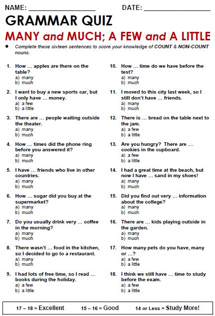 Count Non Count Nouns Grammar Worksheets Learn English Grammar English Grammar Test
