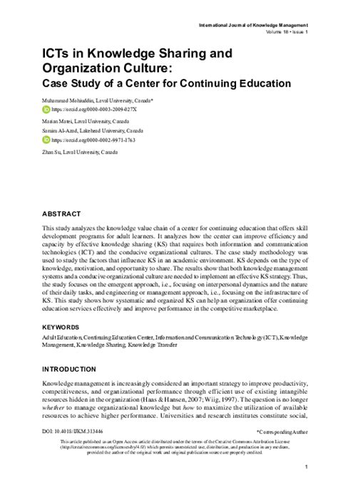 Pdf Icts In Knowledge Sharing And Organization Culture