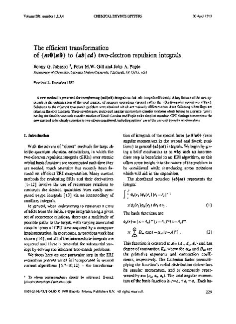 Pdf The Efficient Transformation Of M0 N0 To Ab Cd Two Electron Repulsion Integrals