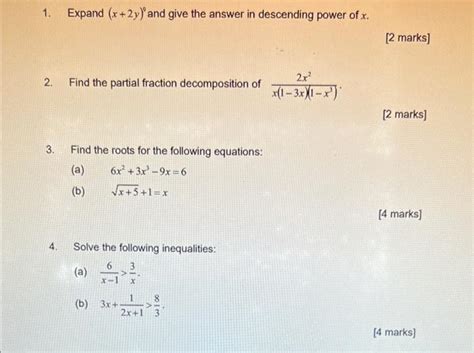 Solved 1 Expand X 2y And Give The Answer In Descending Chegg Com